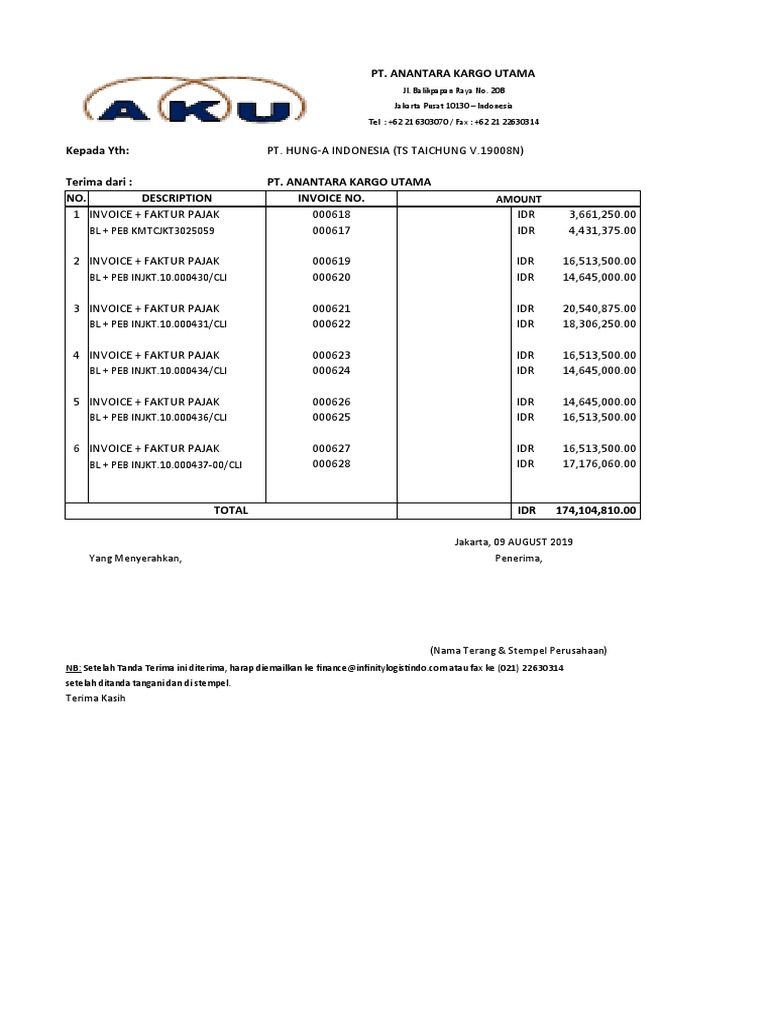 Tanda Terima PT Oci Material Pratama | PDF