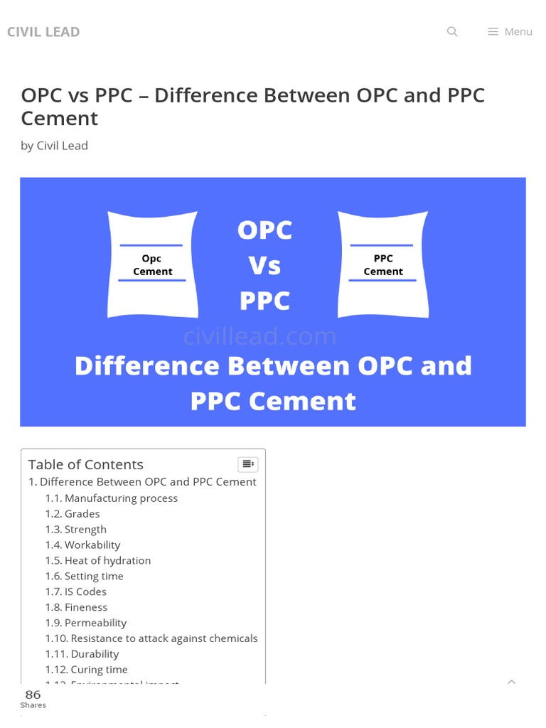 OPC Vs PPC - Difference Between OPC and PPC Cement - Civil Lead | PDF ...
