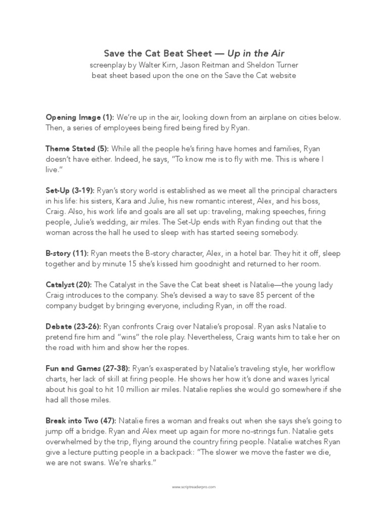 Save The Cat Beat Sheet - Up in The Air | PDF