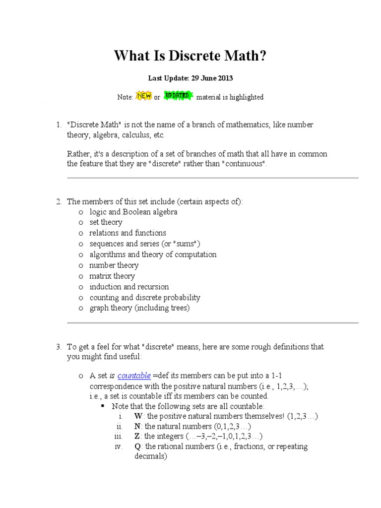 What Is Discrete Math?: or Material Is Highlighted | PDF | Discrete ...