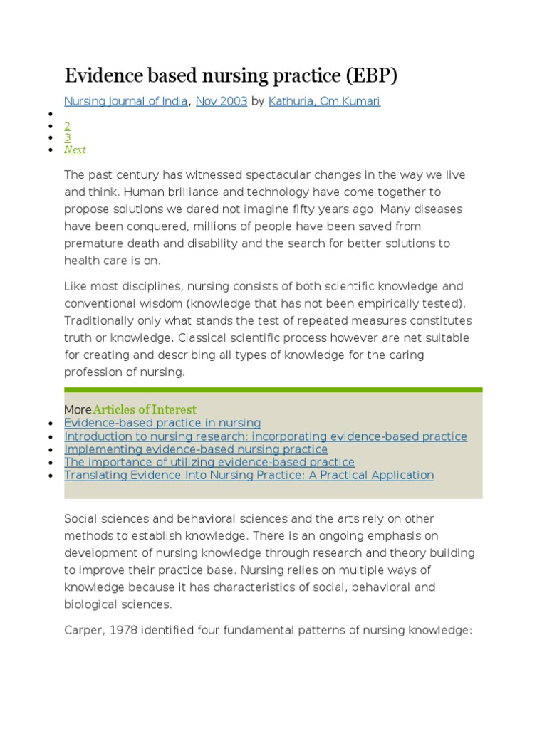 Evidence Based Nursing Practice | PDF | Evidence Based Medicine ...