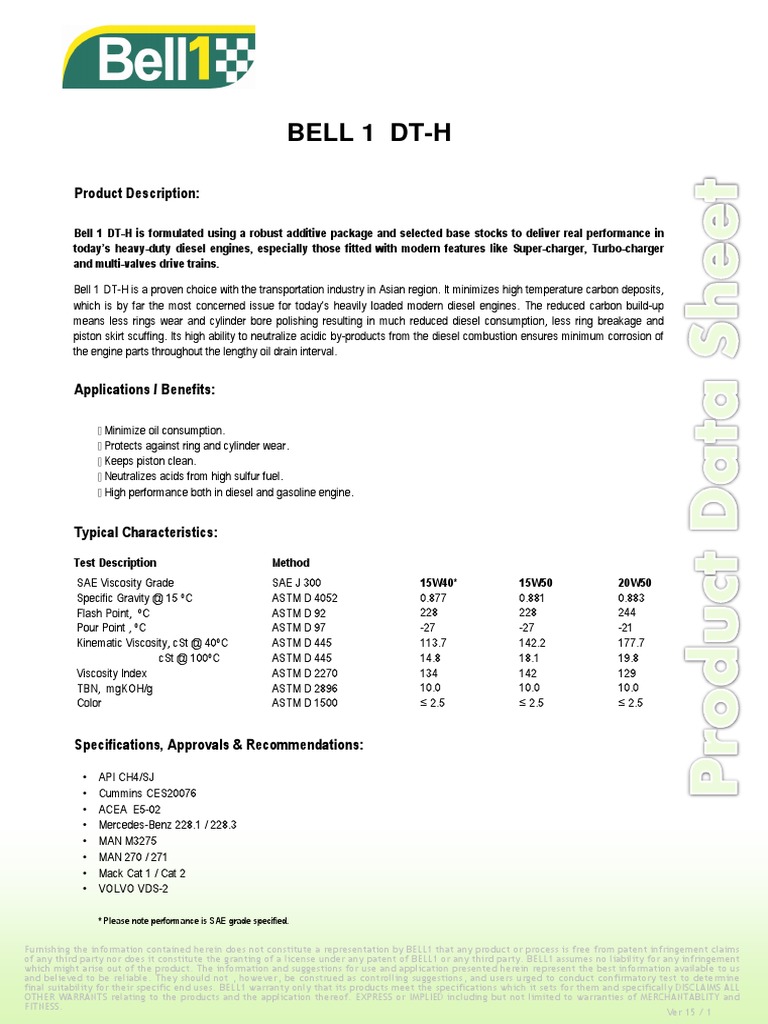 Bell 1 DT-H: Product Description | PDF | Diesel Engine | Engines