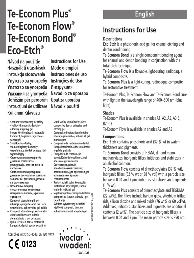 Te-Econom Plus Te-Econom Flow Te-Econom Bond Eco-Etch: Instructions For ...