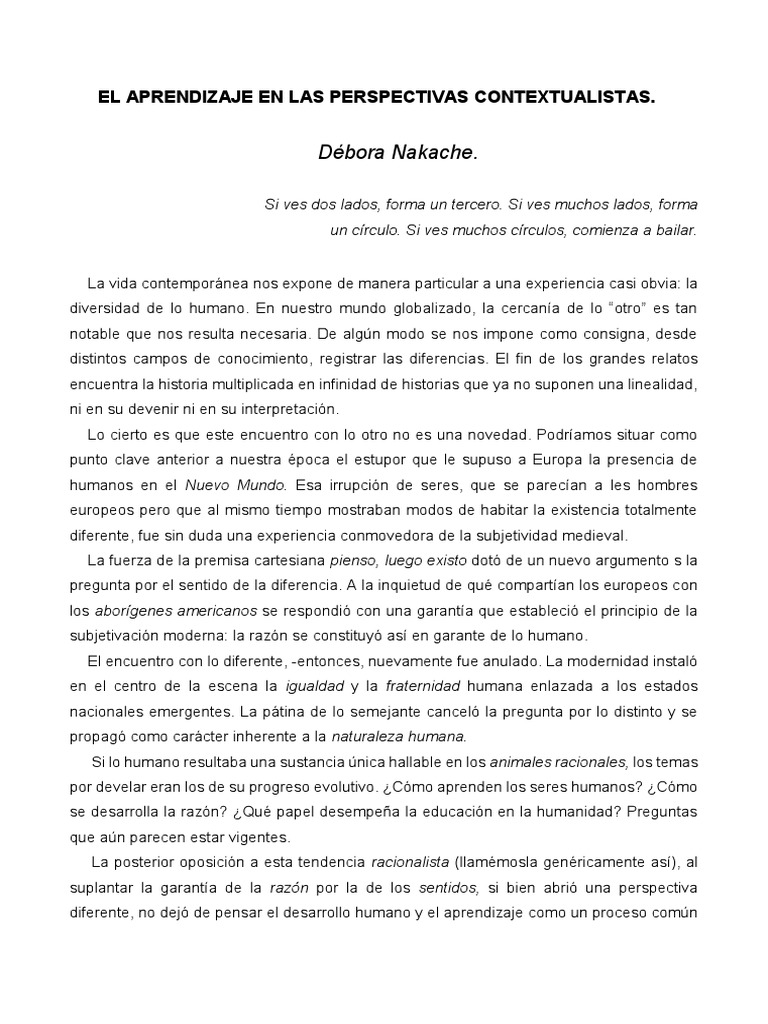 Anexo 1.2 El Aprendizaje en La Perspectiva Contextualista - Nakache ...