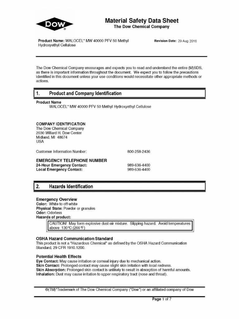 MSDS Walocel (Revision) | PDF