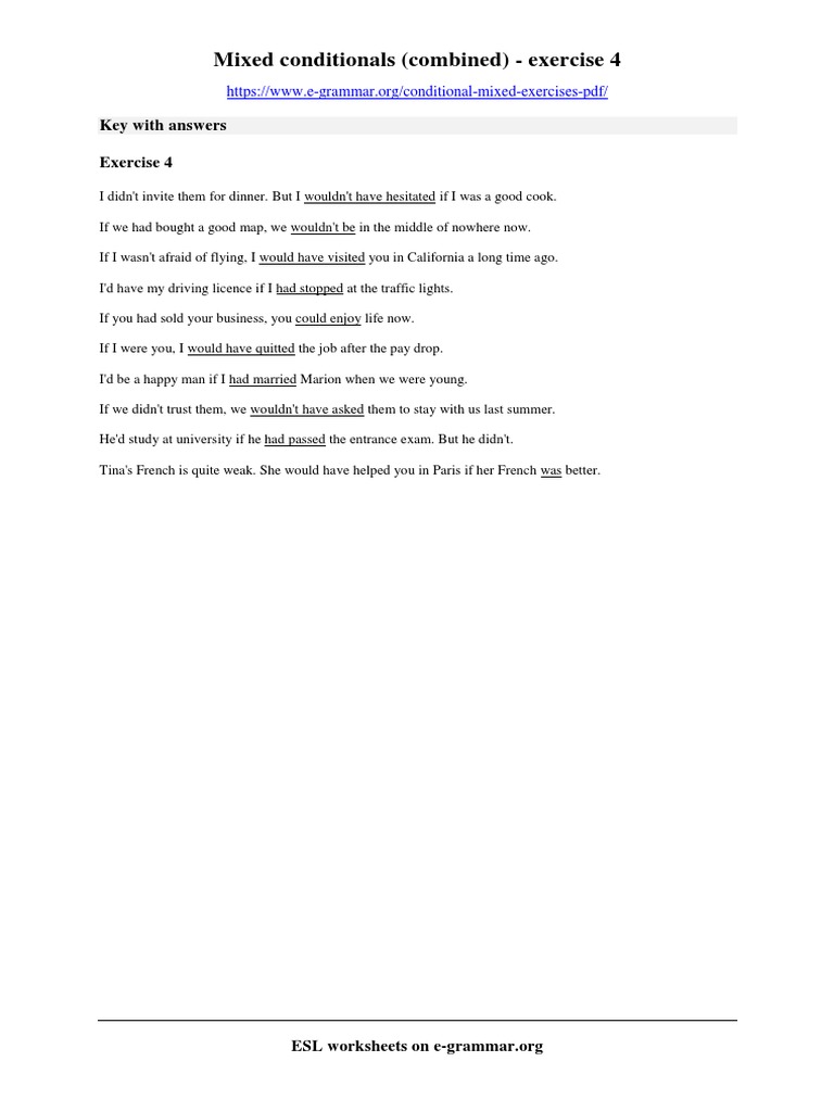 Mixed Conditional Exercise 4 Key | PDF