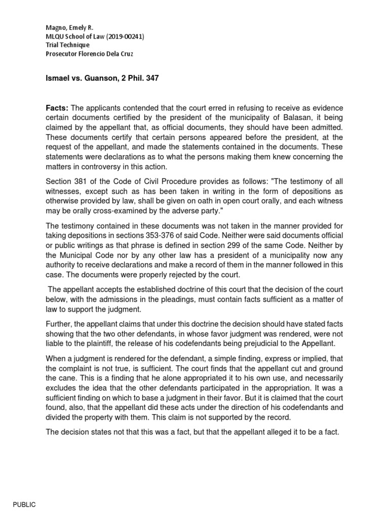 Trial Technique Digested Cases | PDF | Witness | Hearsay