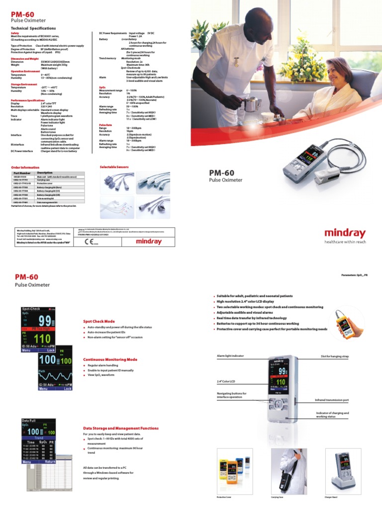 Mindray PM-60 Pulse Oximeter Brochure | PDF | Battery Charger | Power ...