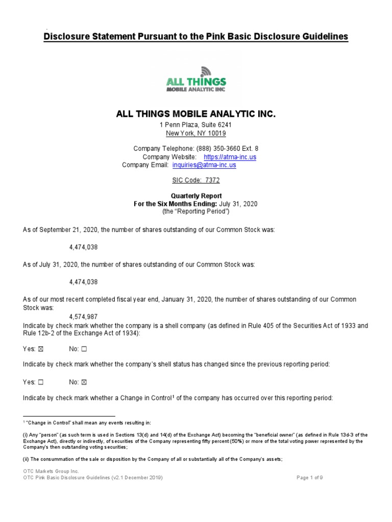 Disclosure Statement Pursuant To The Pink Basic Disclosure Guidelines ...