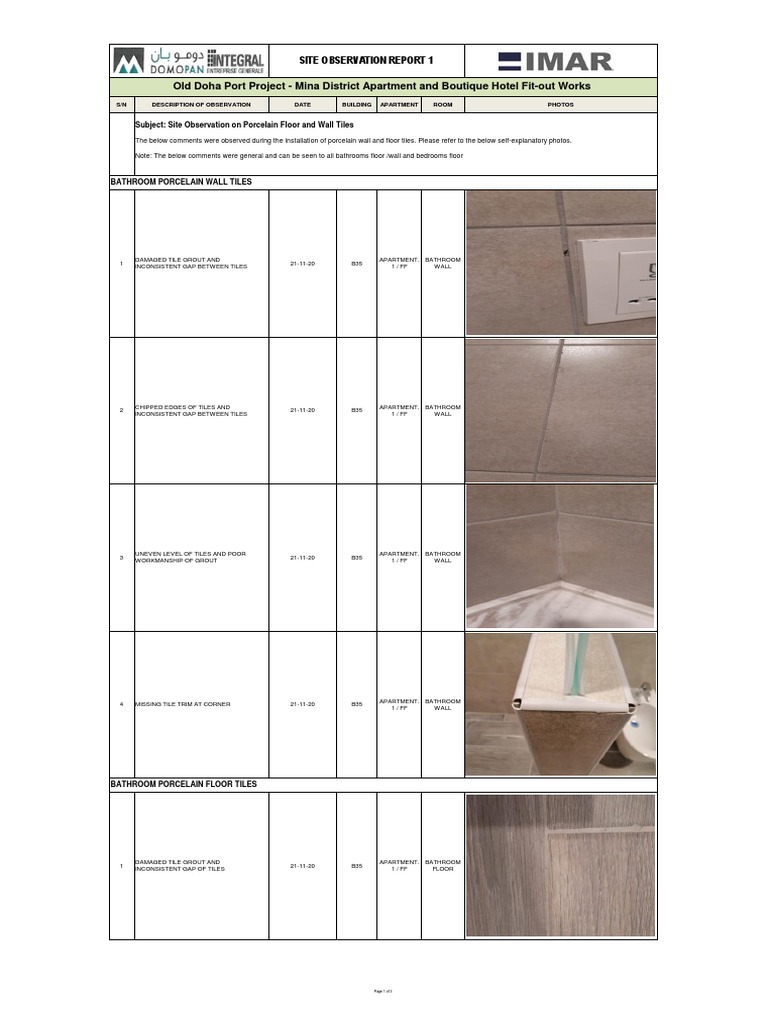 Site Observation Report | PDF | Tile | Bathroom