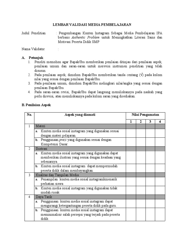 Lembar Validasi Media Pembelajaran | PDF
