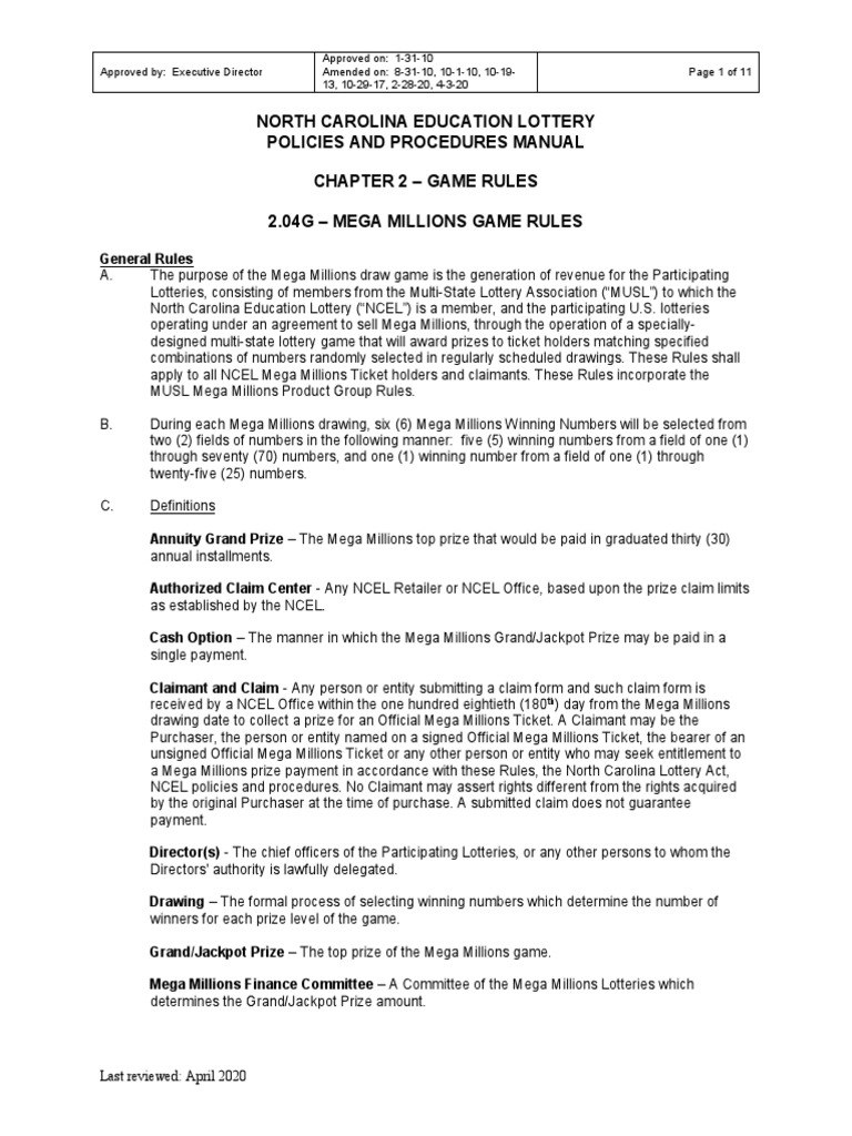 NC Mega Millions Game Rules Guide | PDF | Mega Millions | Lottery