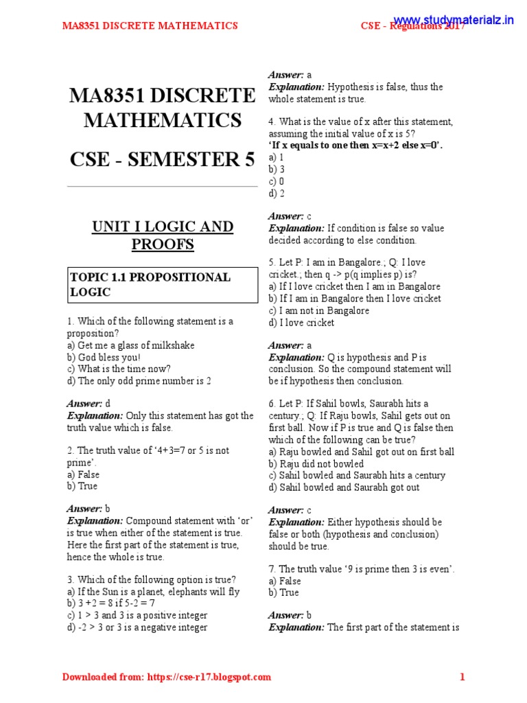 Discrete Mathematics MCQs and Logic | PDF | Mathematical Proof | Argument