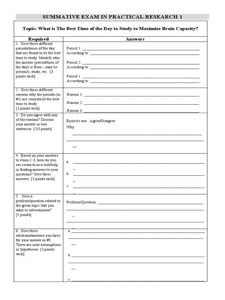 Summative Exam in Practical Research 1 | PDF | Cognition | Cognitive ...