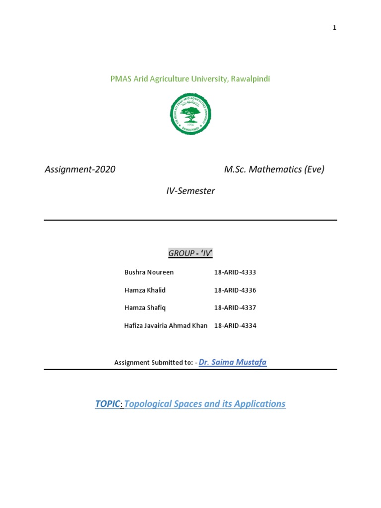 Assignment-2020 M.Sc. Mathematics (Eve) IV-Semester: PMAS Arid ...