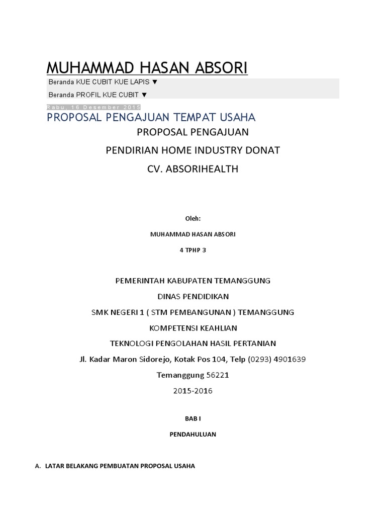 Muhammad Hasan Absori: Proposal Pengajuan Tempat Usaha | PDF
