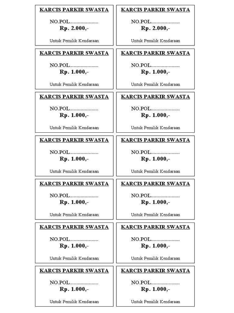 Dokumen - Tips Karcis Parkirdoc | PDF | Bisnis | Griya & Taman