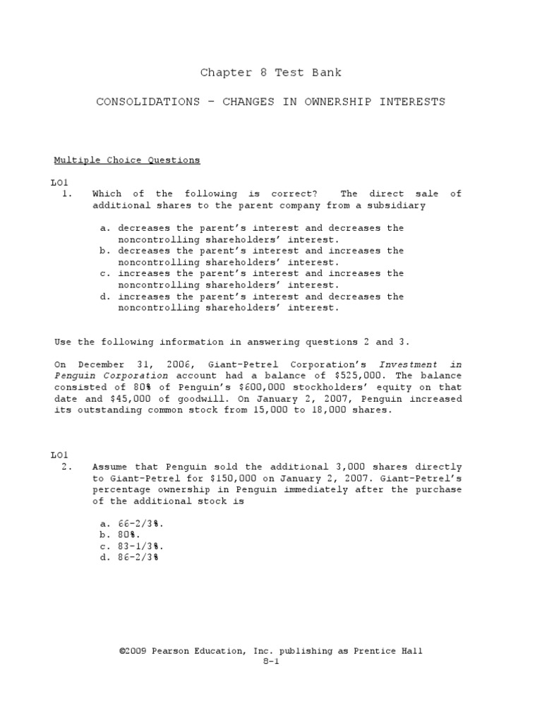 Chapter 8-10 Test Bank | PDF | Debits And Credits | Consolidation ...