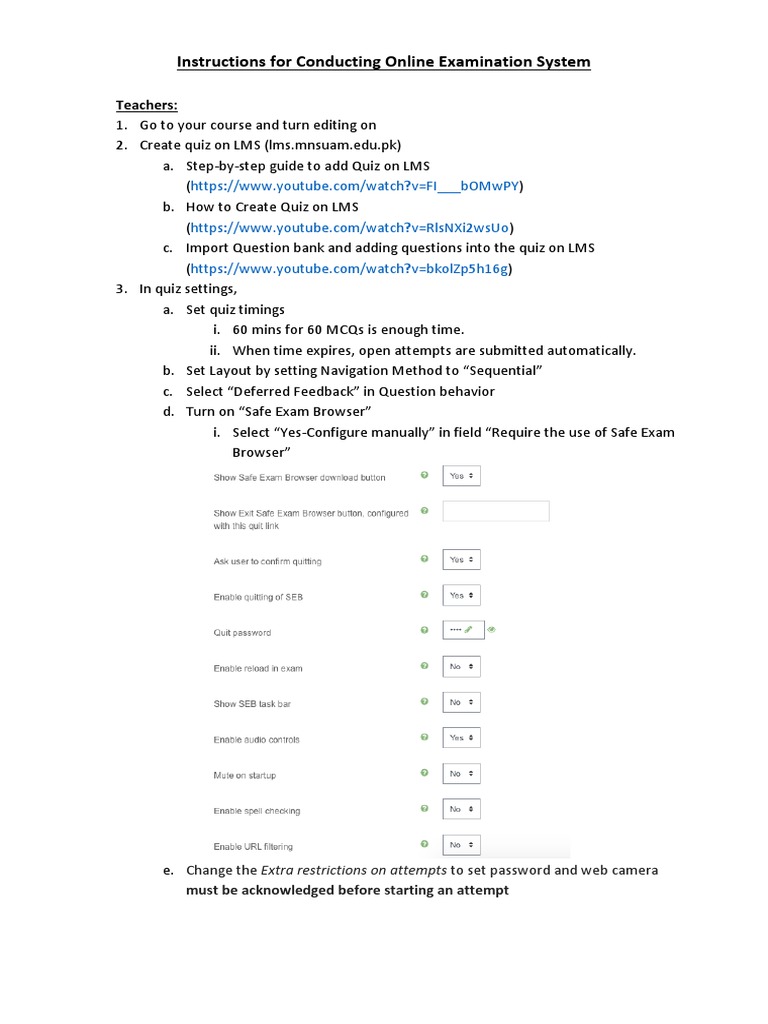 Instructions For Conducting Online Examination System: Teachers | PDF ...