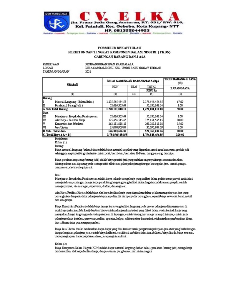 Contoh Rekapitulasi Perhitungan TKDN | PDF