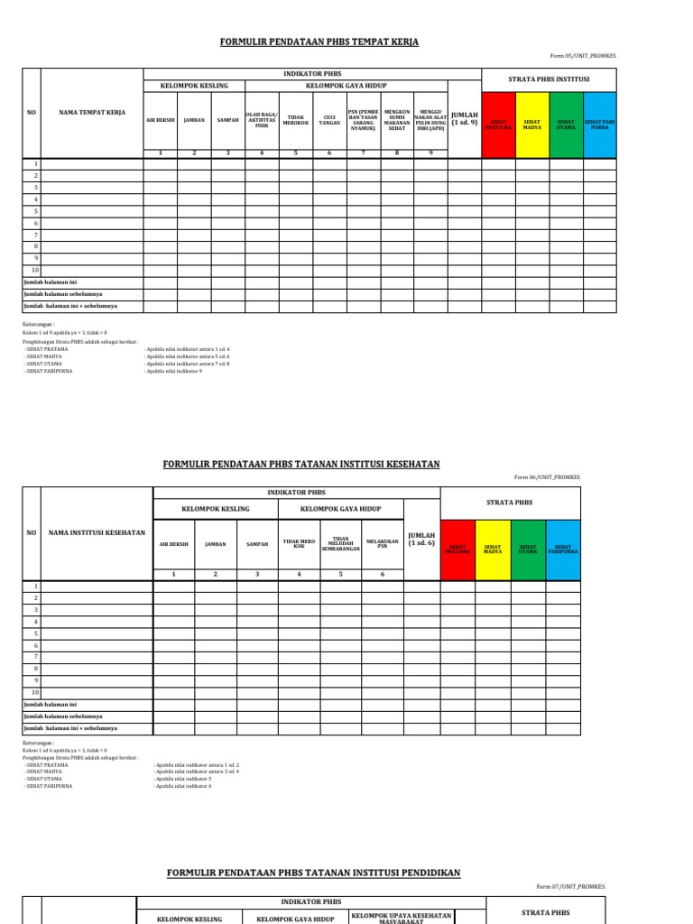 Form PHBS Tatanan Institusi Dan Ttu | PDF