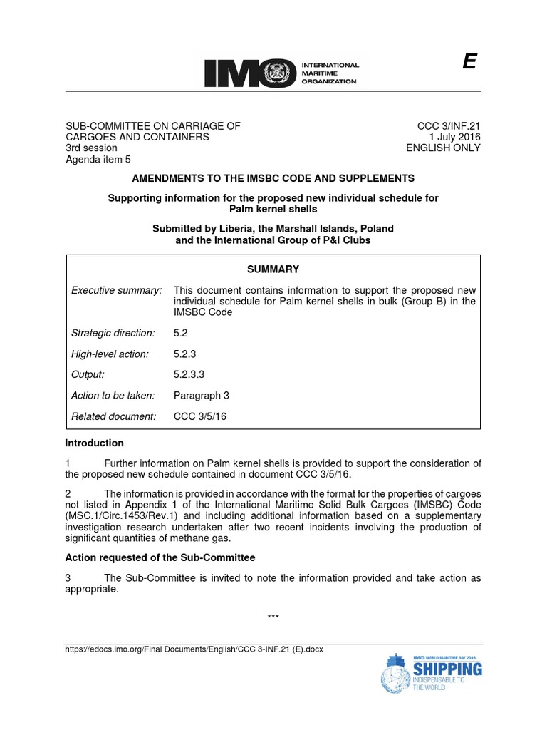 IMSBC Code: Palm Kernel Shells | PDF | Fires | Combustion
