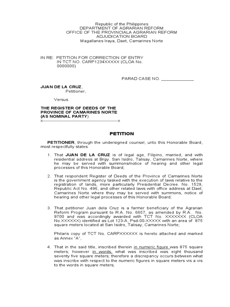 Sample Correction of Entry | PDF | Common Law | Public Law