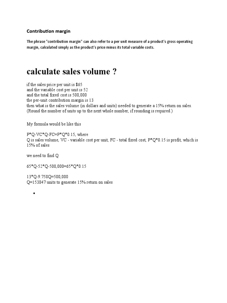 Sales Volume Calculation for Profit | PDF