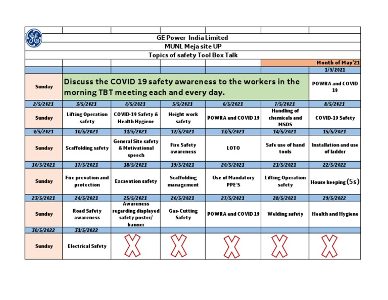 Topics of Safety TBT May 2021 | PDF | Workplace | Occupational Safety ...
