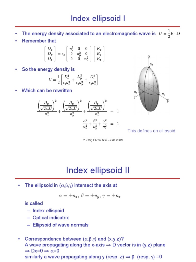 Index Ellipsoid I: - The Energy Density Associated To An ...