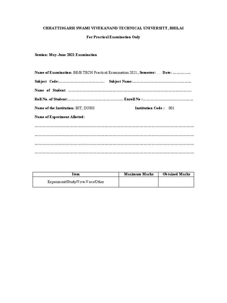 CSVTU BE/B.Tech Practical Exam Notice | PDF | Career & Growth | Business