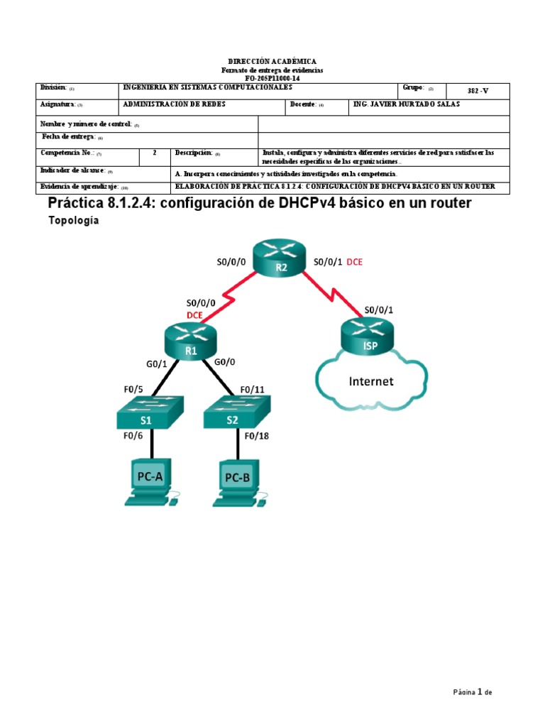 8.1.2.4 Lab - Configuring Basic DHCPv4 On A Router | PDF | Dirección IP | Enrutador (Computación)