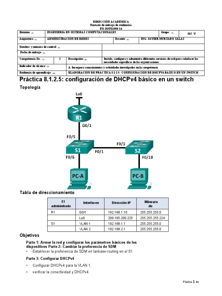 8.1.2.5 Lab - Configuring Basic DHCPv4 On A Switch | PDF | Dirección IP | Conmutador de red