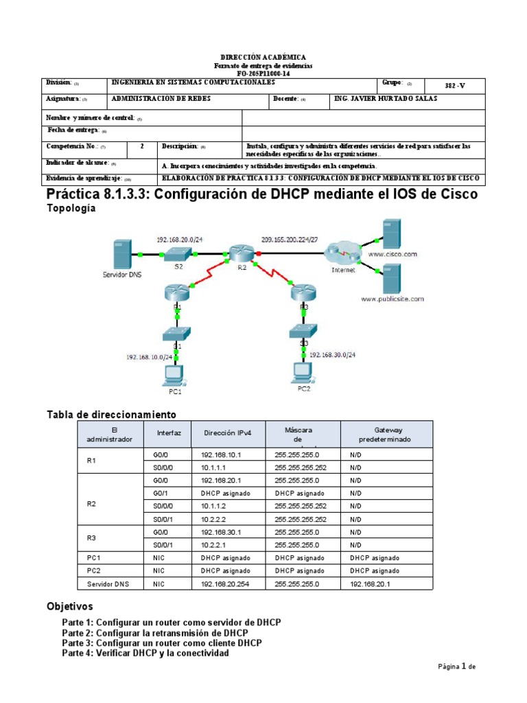 8.1.3.3 Packet Tracer - Configuring DHCPv4 Using Cisco IOS Instructions | PDF | Dirección IP ...