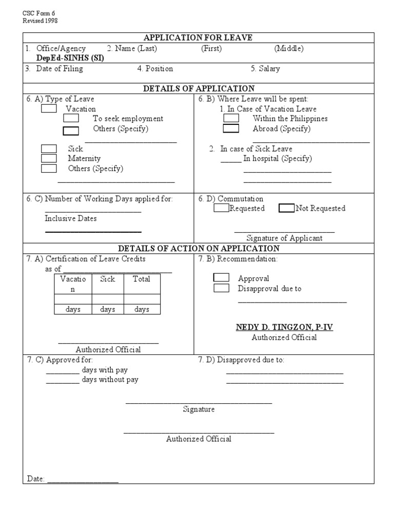CSC Form 6 Leave Application Guide | PDF