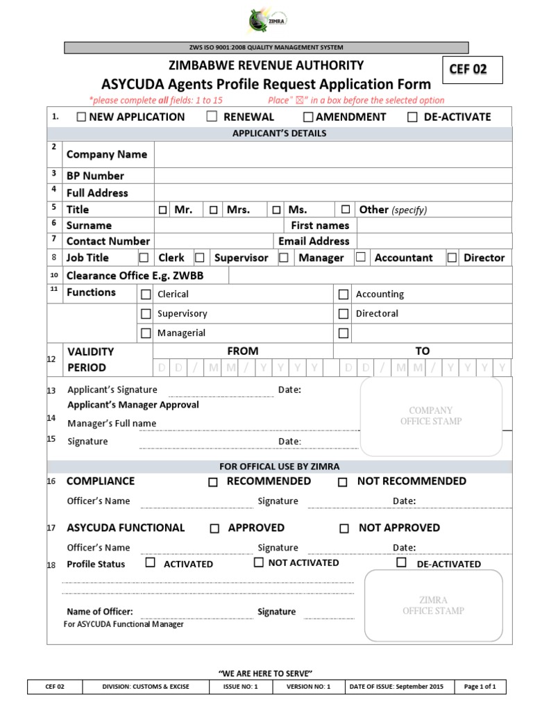 Form Cef 02 Asycuda Agents Profile Request Application Form | PDF ...