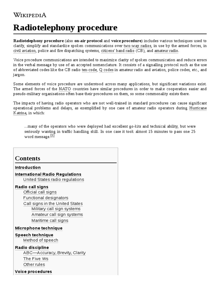 Radiotelephony Procedure | PDF | Wireless | Electronics