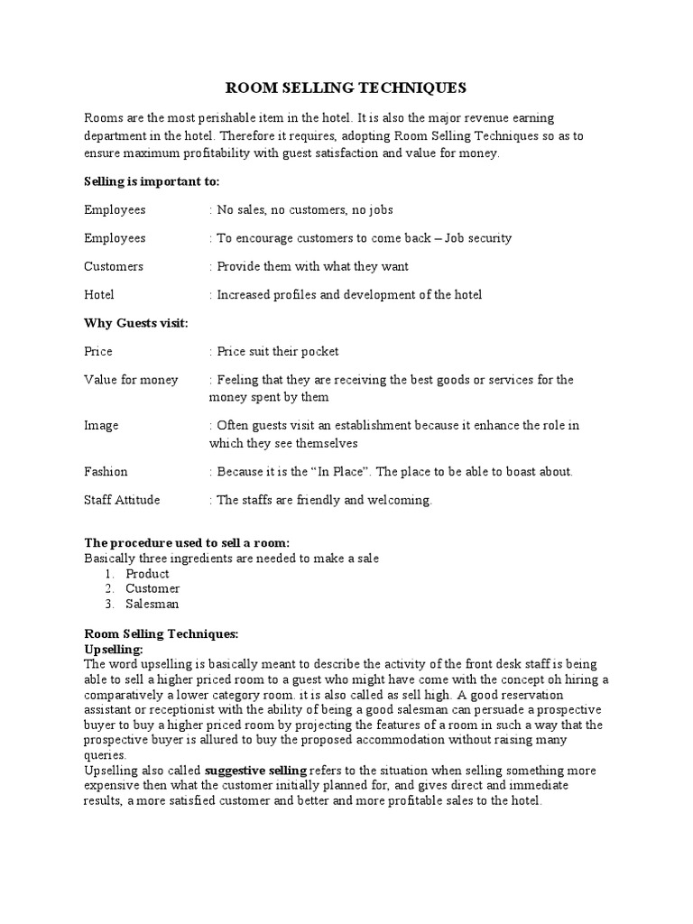 Room Selling Techniques | PDF | Sales | Economies