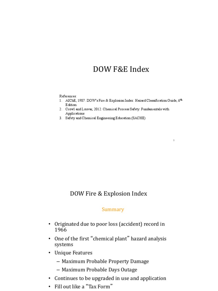 DOW F&E Index | PDF | Hazards | Explosion