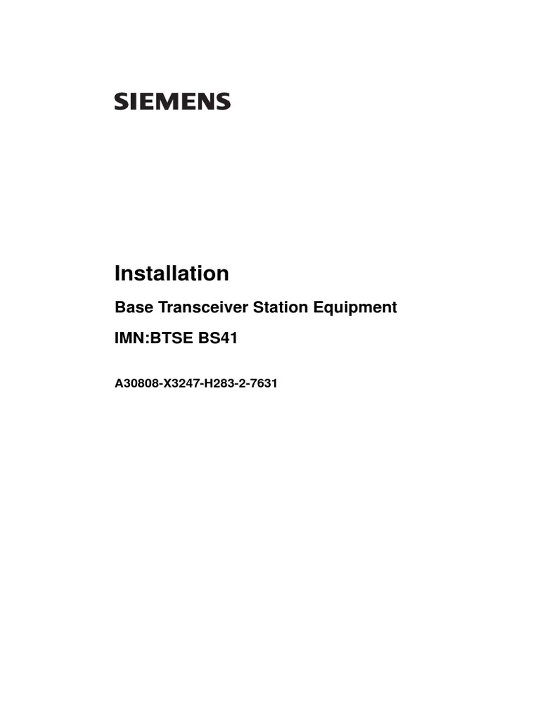 Installation: Base Transceiver Station Equipment Imn:Btse Bs41 | PDF ...