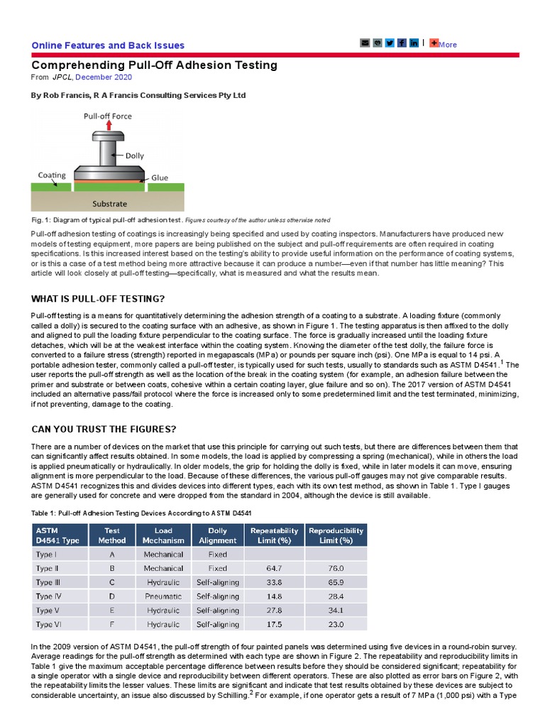 Comprehending Pull-Off Adhesion Testing | PDF | Adhesion | Strength Of ...