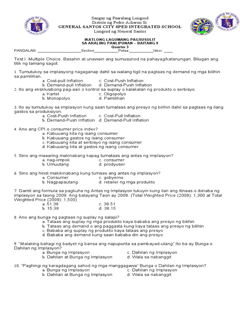 Qtr3 AP9 3rd Summative Epekto NG Implasyon Patakarang Piskal | PDF