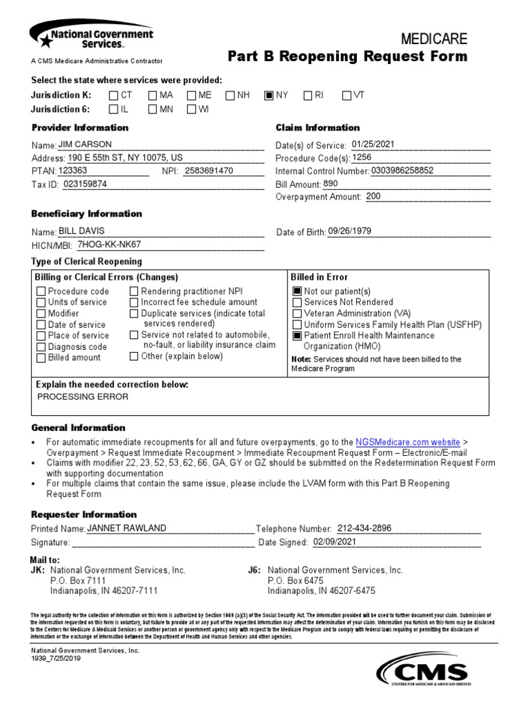 Medicare: Part B Reopening Request Form | PDF | Medicare (United States ...