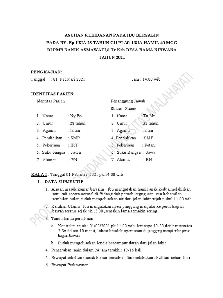 Laporan Asuhan Kebidanan Bersalin | PDF