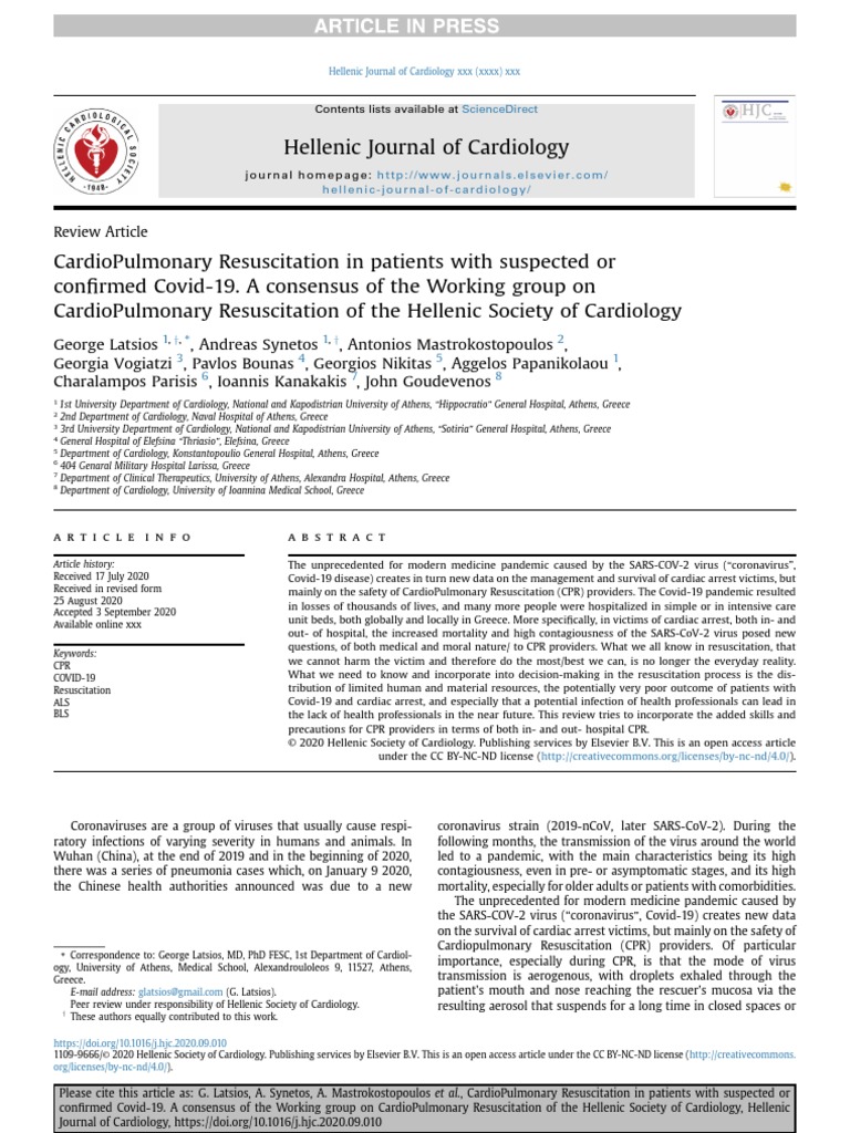 Latsios 2020 | PDF | Cardiopulmonary Resuscitation | Cardiac Arrest