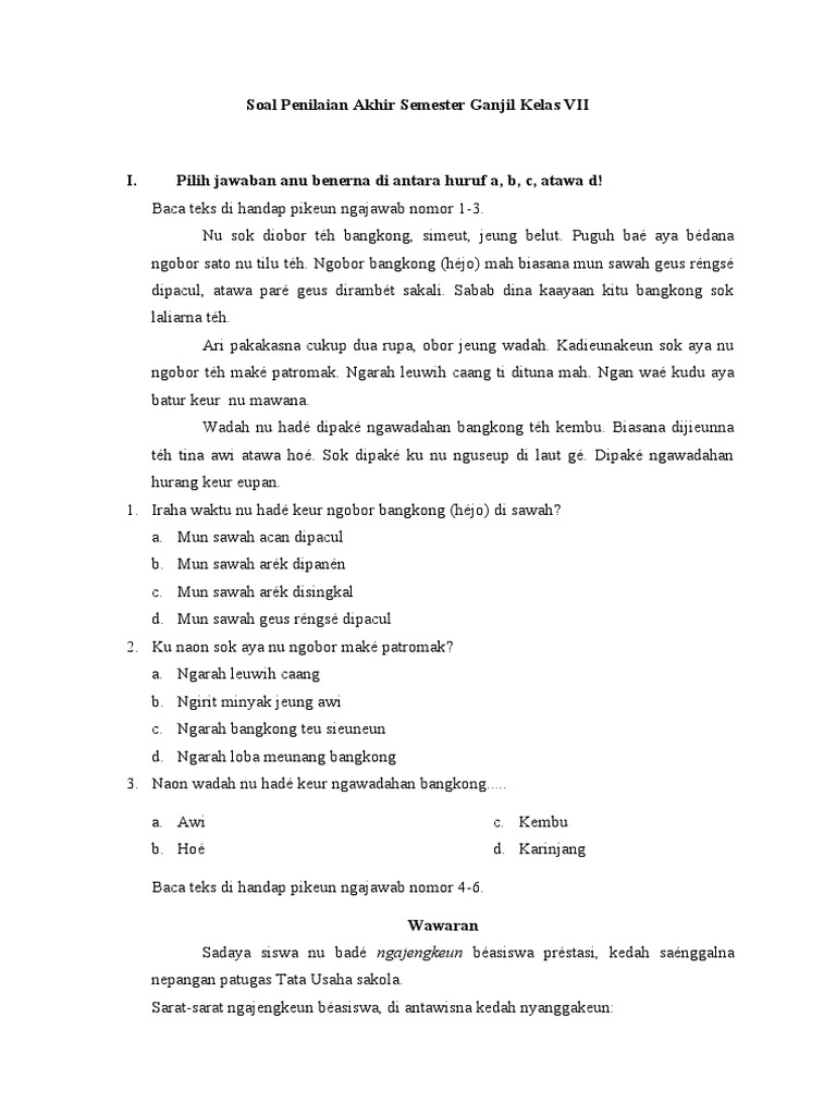 Soal Penilaian Akhir Semester Ganjil Kelas VII | PDF