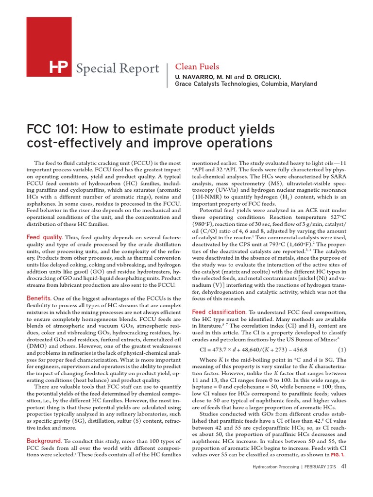 Estimating FCC Product Yields | PDF | Cracking (Chemistry) | Petroleum