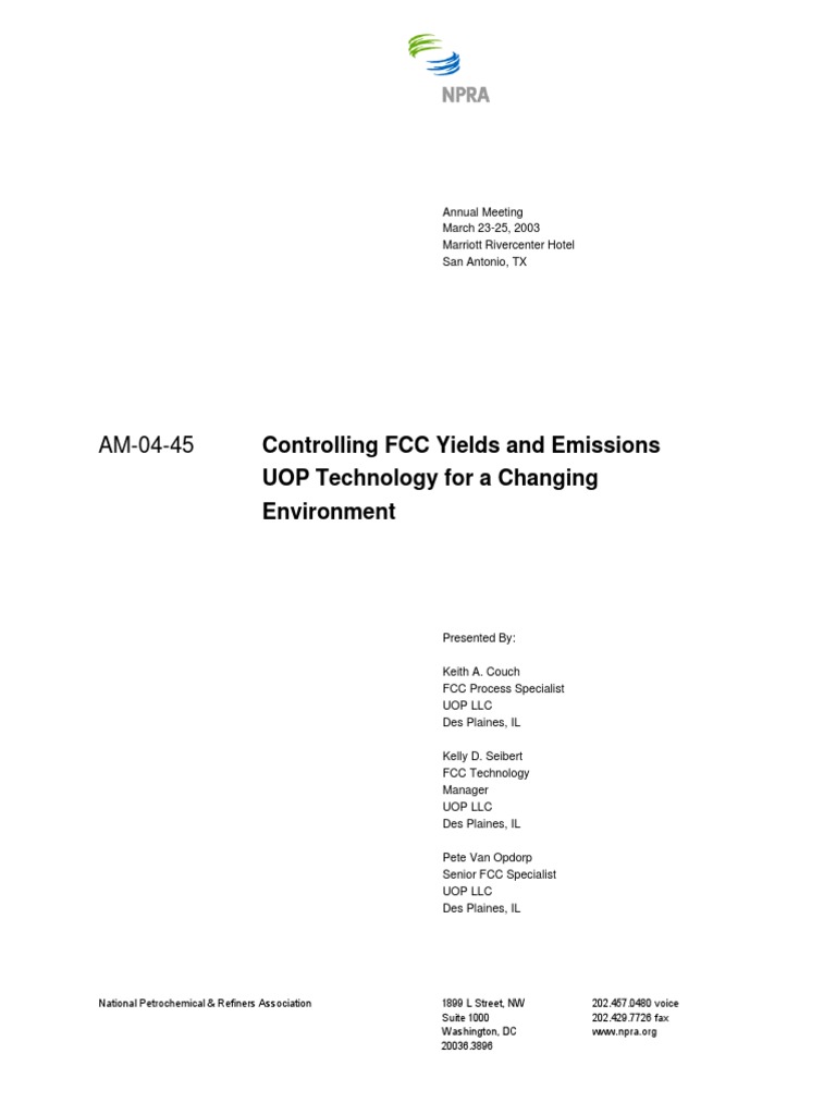 UOP Controlling FCC Yields and Emissions | PDF | Chemical Process ...