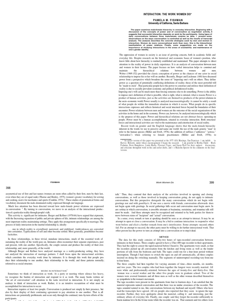 Interaction: The Work Women Do Pamela M. Fishman University of ...