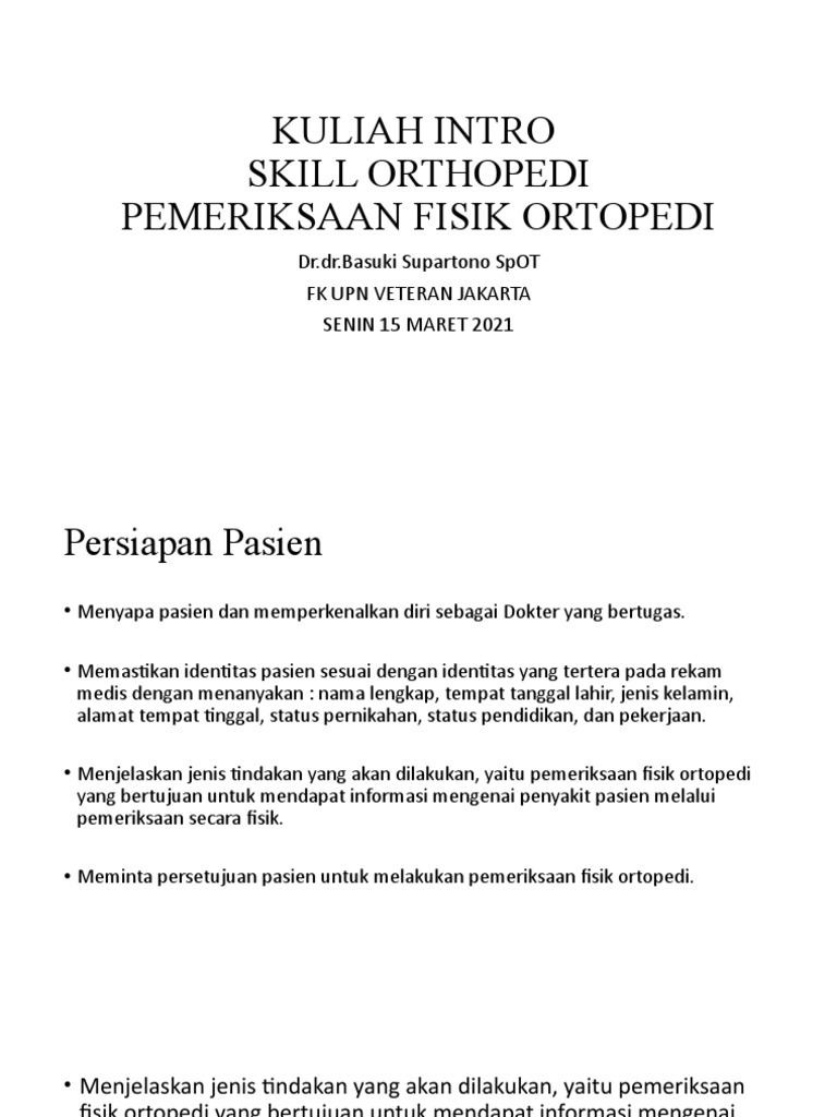PEMERIKSAAN FISIK ORTOPEDI 2021 DR DR Basuki Supartono SpOT | PDF
